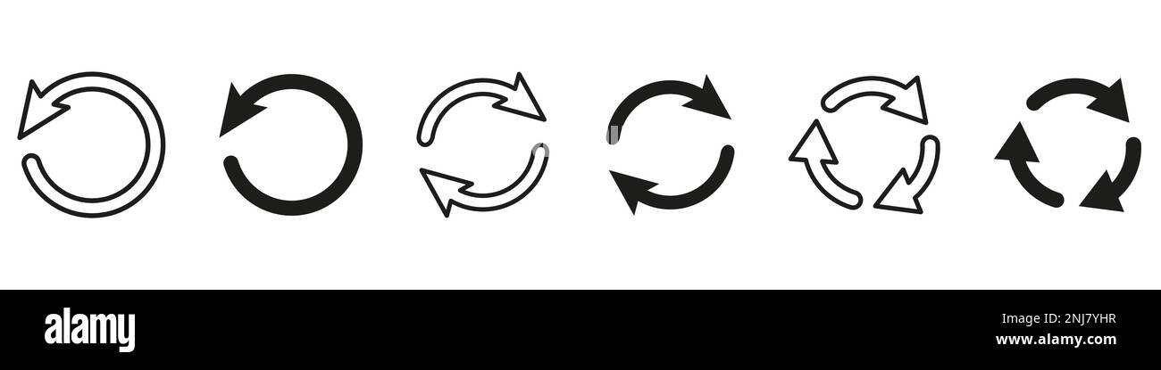 Set of circle arrow vector icons. Recycling icon. Circular vector arrows. Refresh and reload ...