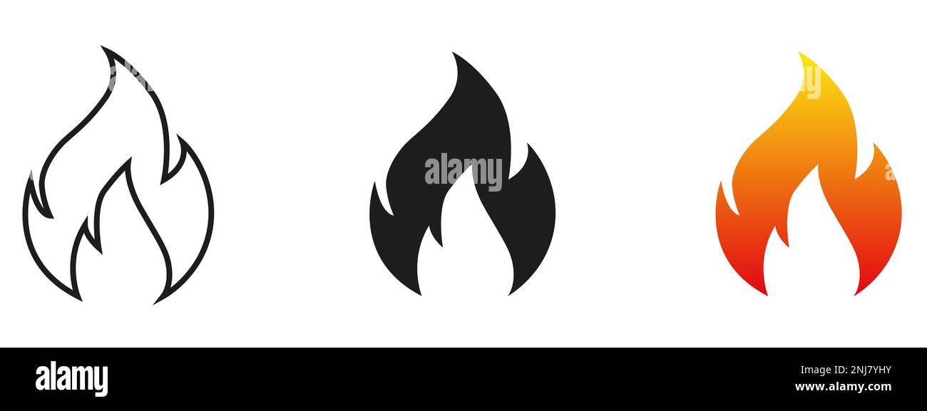 Fire icon collection. Fire flame symbol. Bonfire silhouette logotype ...