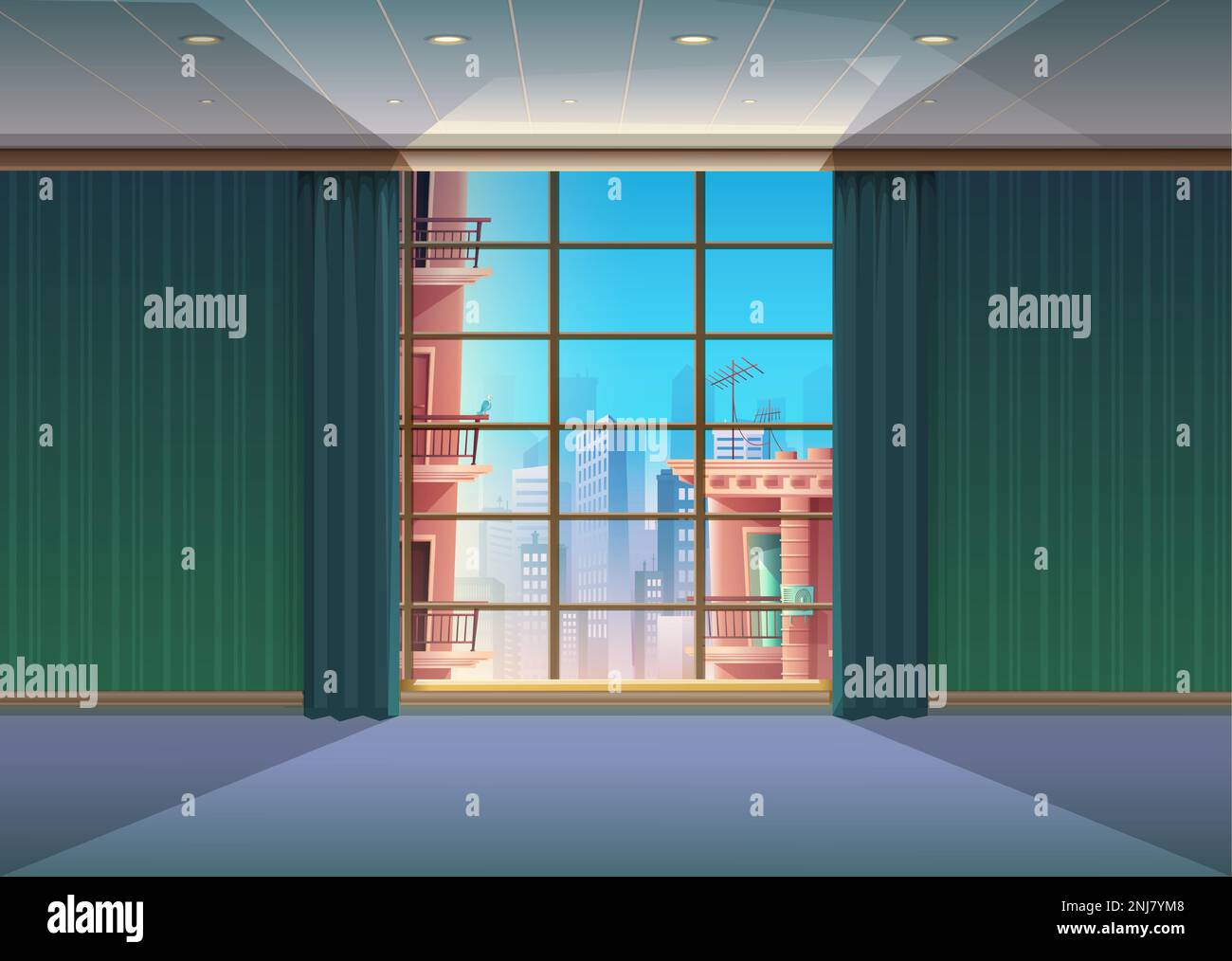 Vector Cartoon style. Empty room. Restaurant, hotel, living room or ...