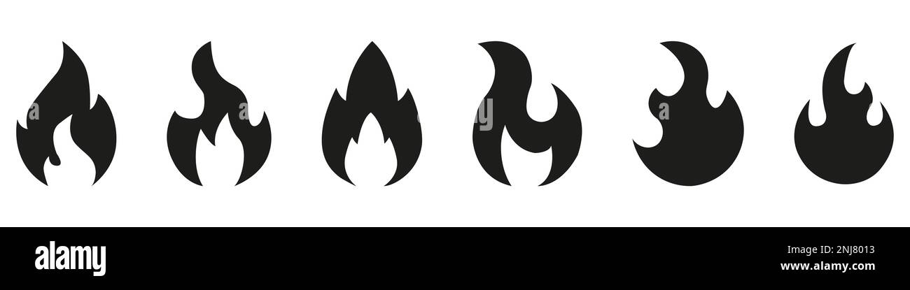Fire icon collection. Fire flame symbol. Bonfire silhouette logotype ...