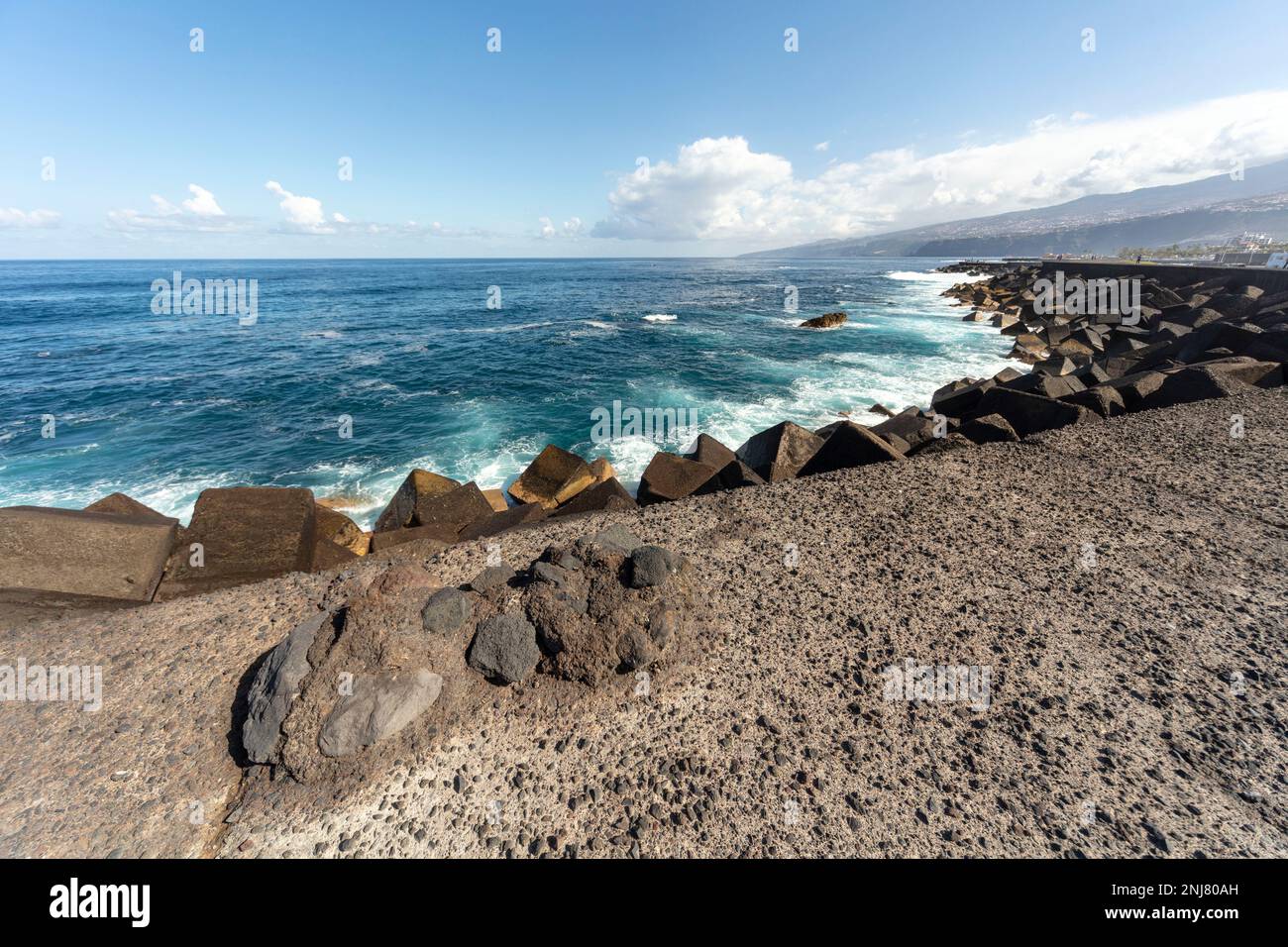 Beautiful seemingly calm Atlantic Ocean off Puerto de la Cruz with ...