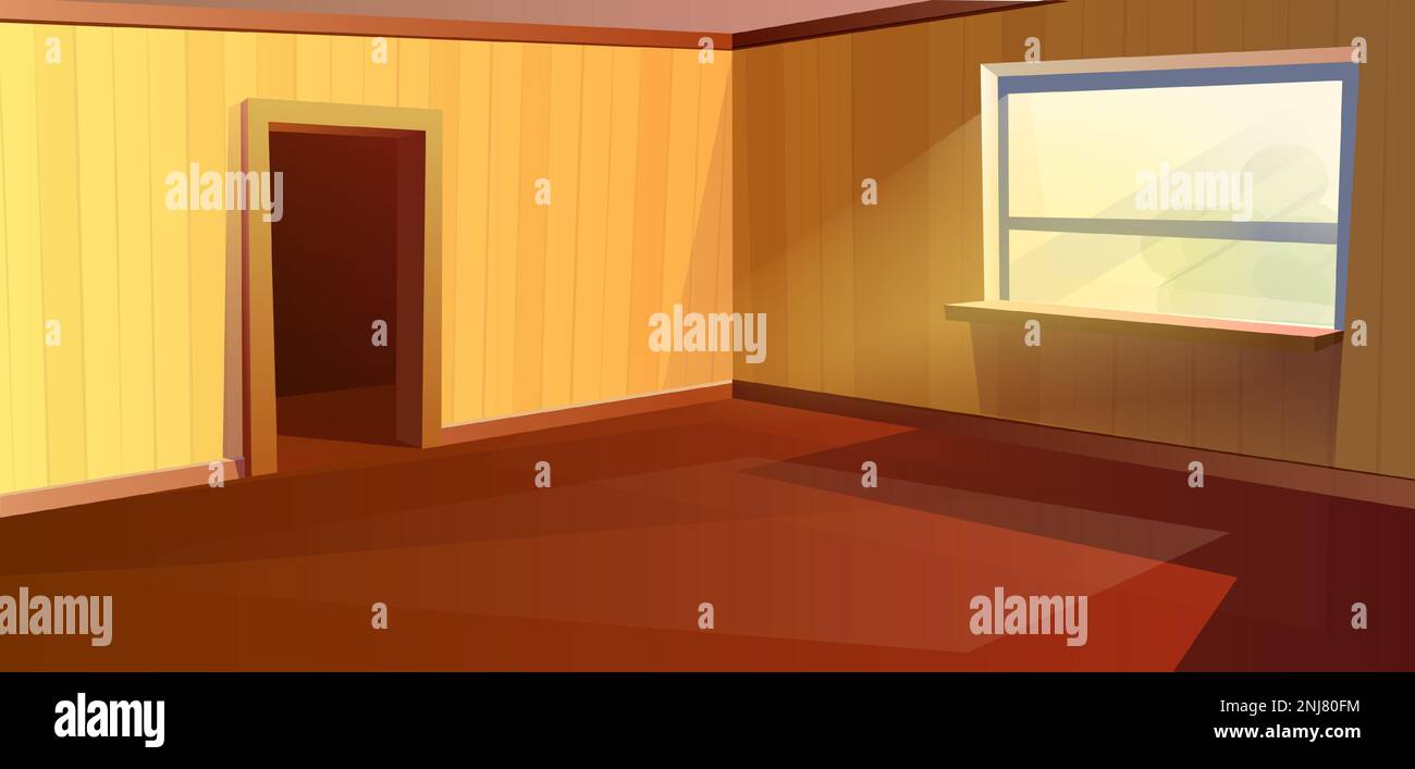 Vector Cartoon style empty room. Living room, kitchen or hotel room with large window and ...