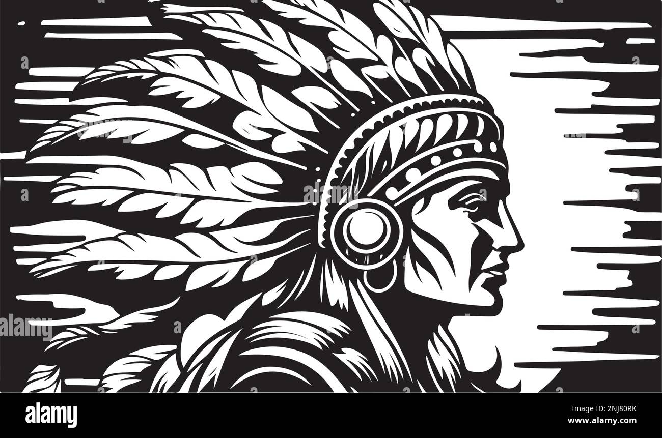 Beautiful and trendy black and white linocut art or colouring page of a ...