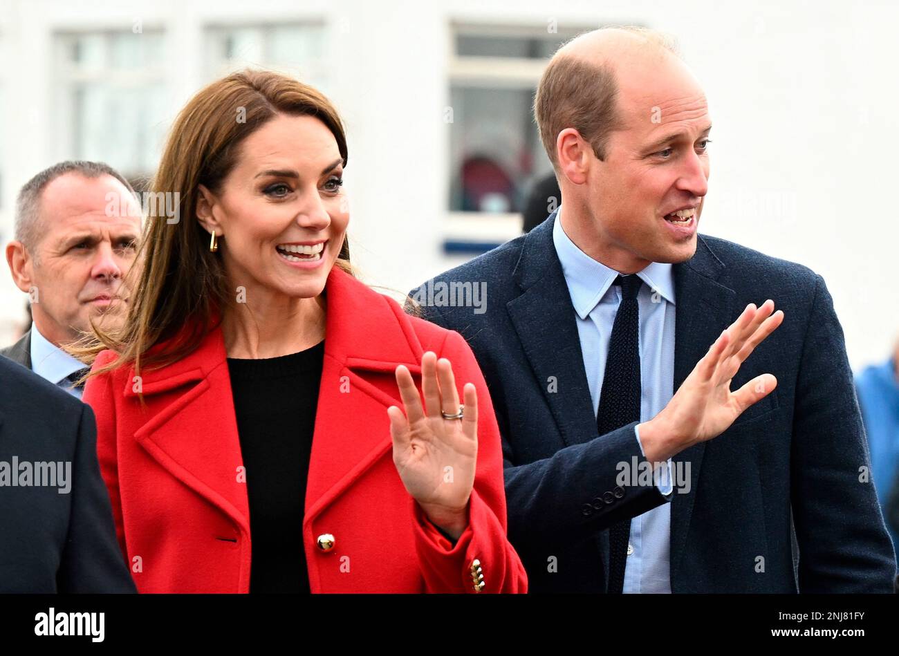 Britain's Kate, Princess of Wales, and Prince William wave during their ...