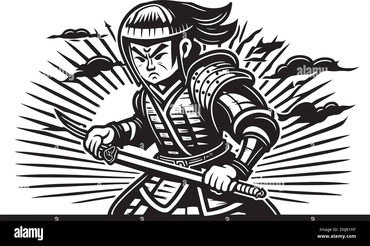 Beautiful and trendy black and white linocut art or colouring page of a ...