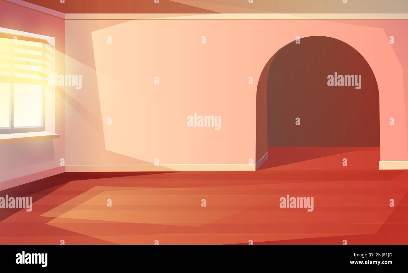 Vector Cartoon style empty room. Living room, kitchen or hotel room with window and sunlight ...