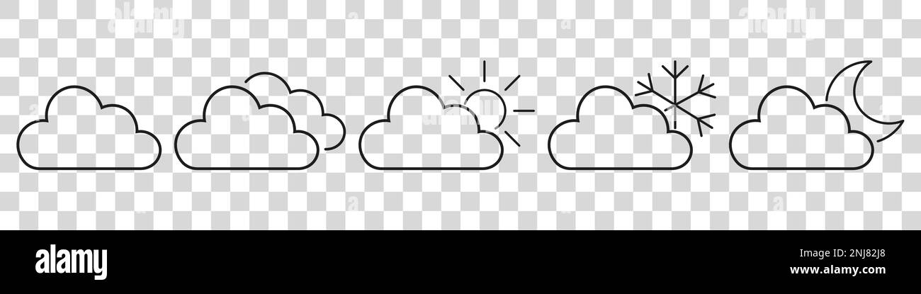 Set of clouds in a linear style. Cloud in line or outline collection ...