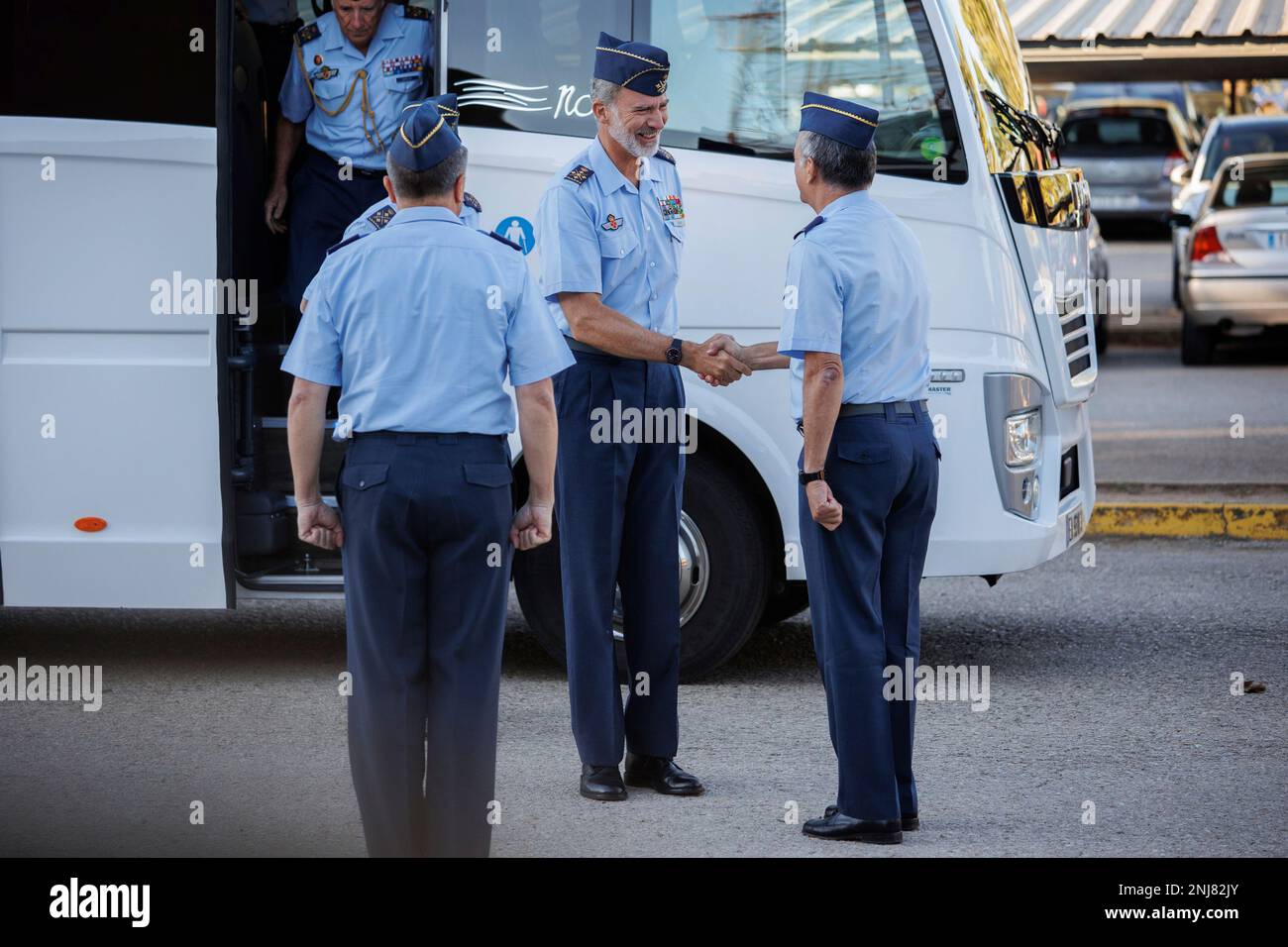 King Felipe VI greets the General of the Aerospace Surveillance and ...