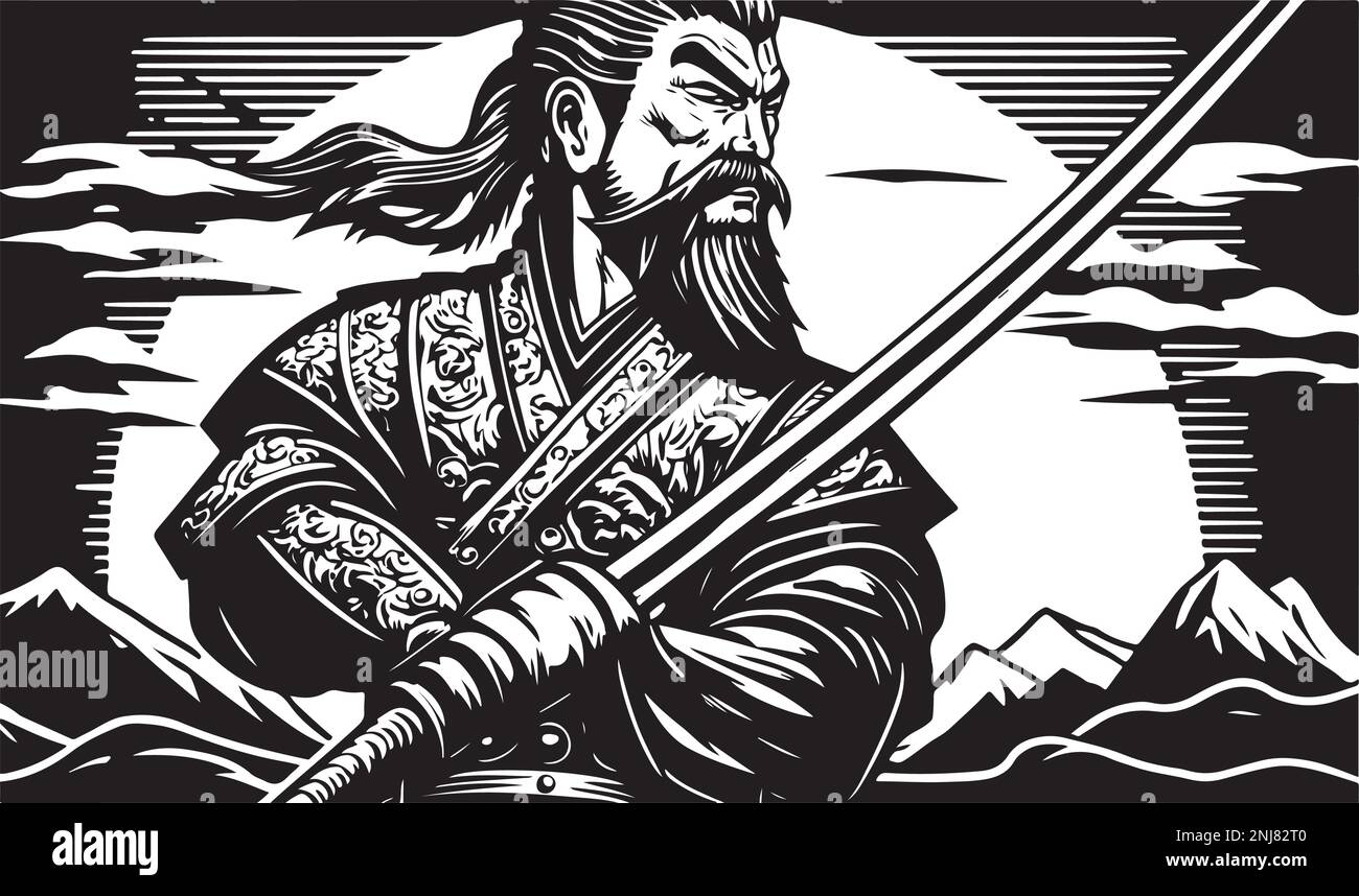 Beautiful and trendy black and white linocut art or colouring page of a ...