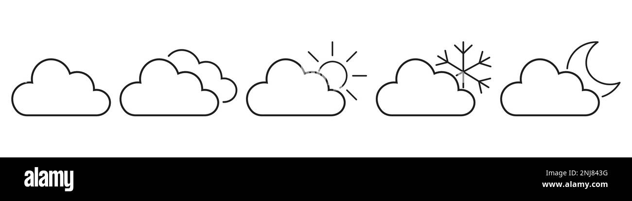 Set of clouds in a linear style. Cloud in line or outline collection ...