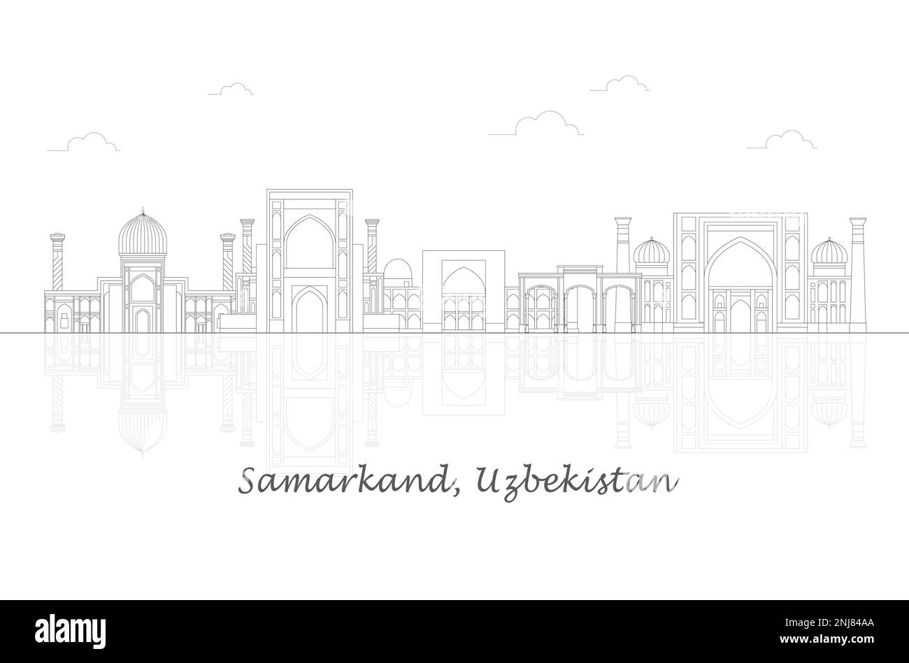 Outline Skyline panorama of city of Samarkand, Uzbekistan - vector ...