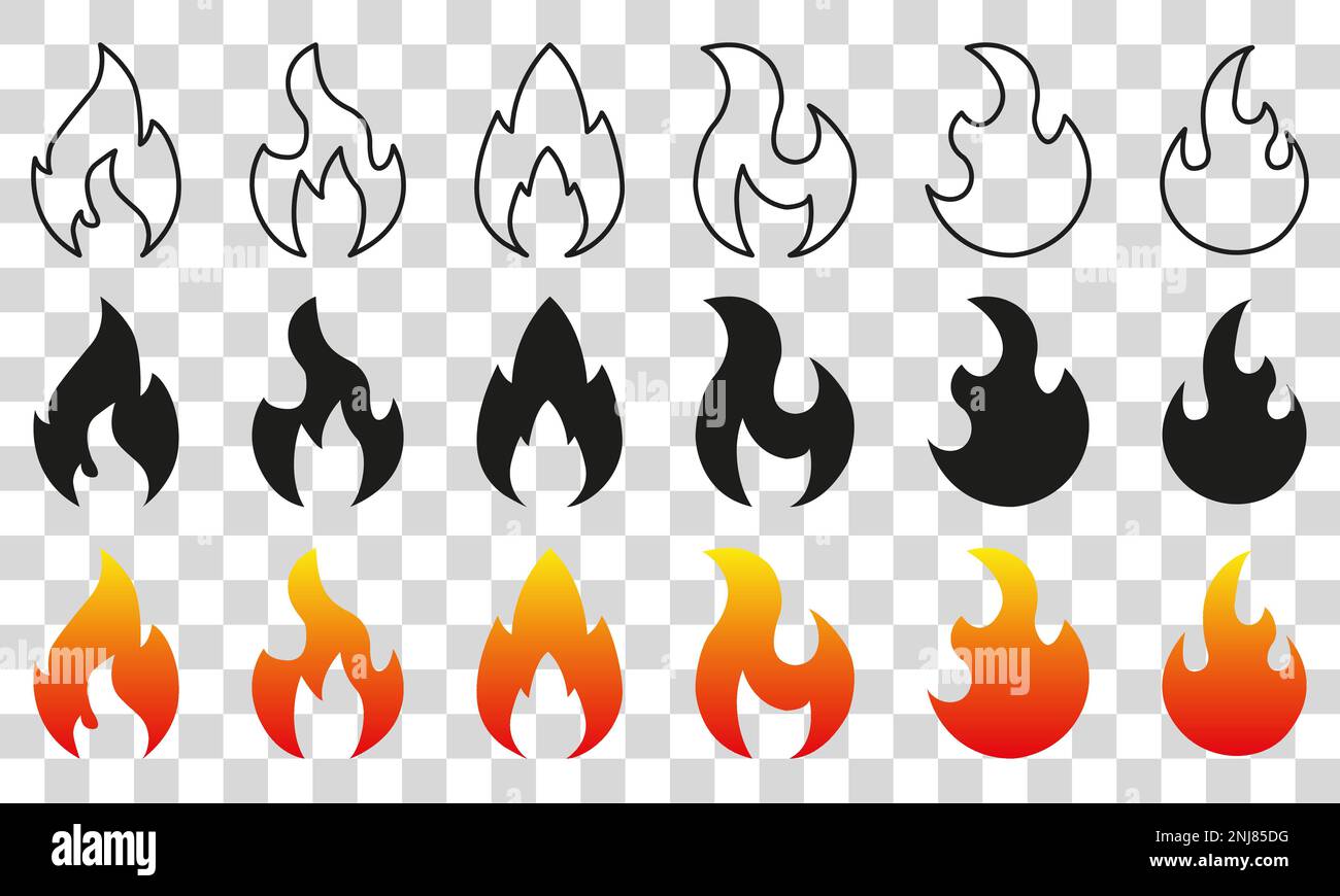Fire icon collection. Fire flame symbol. Bonfire silhouette logotype ...