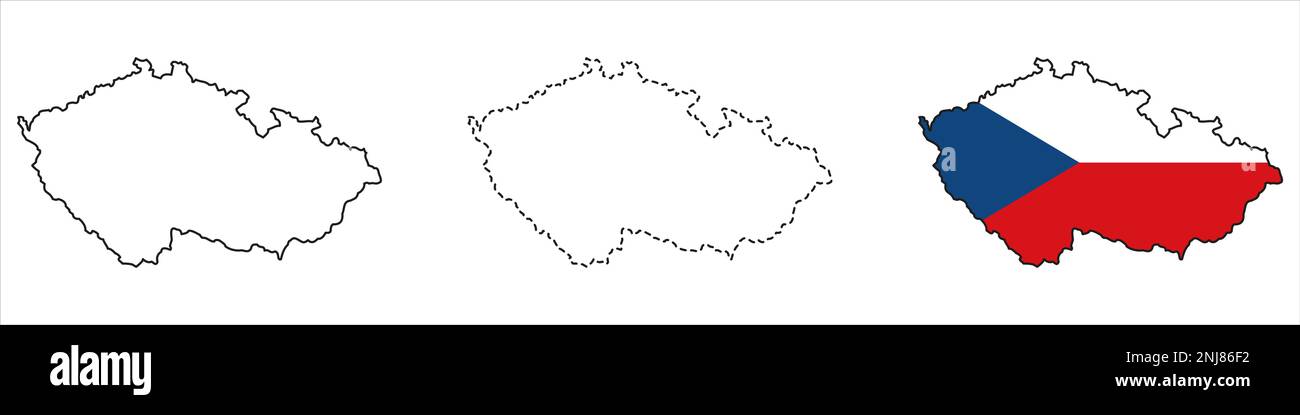 Simple map of Czechia vector drawing. Mercator projection. Filled and ...