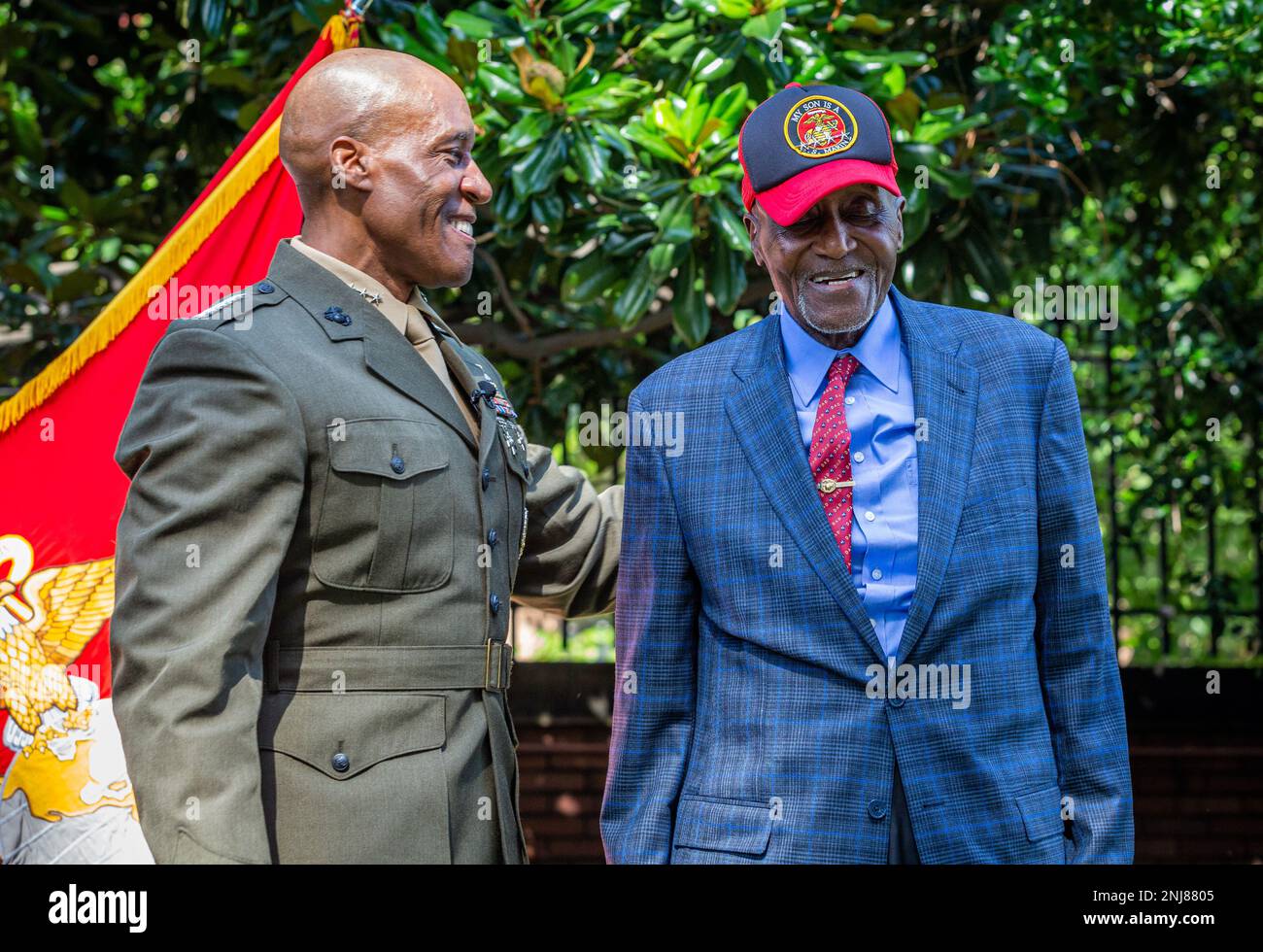 After pinning a hat with the general rank insignia, U.S. Marine Corps ...