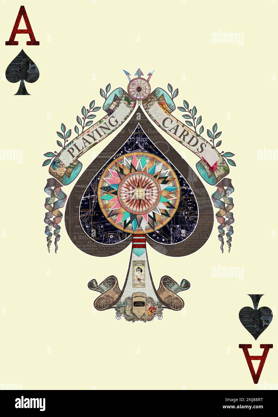 Playing Cards - Ace Of Spades - Digital Decoupage Poster Art Stock ...