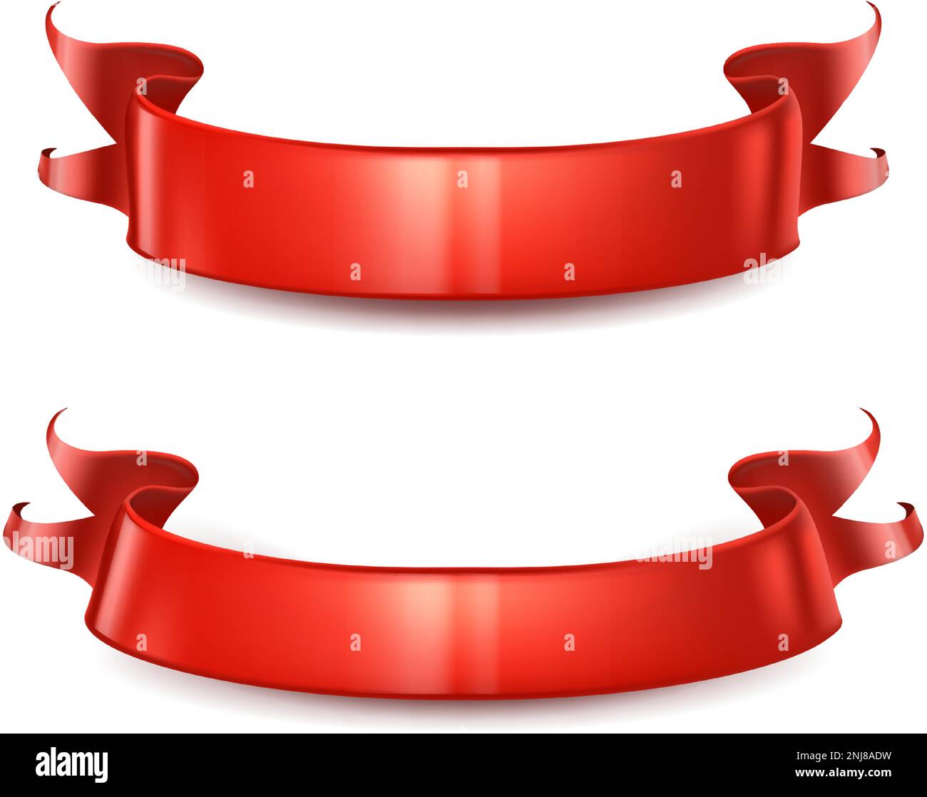3d realistic vector illustration. Glossy red velvet ribbons. Isolated ...