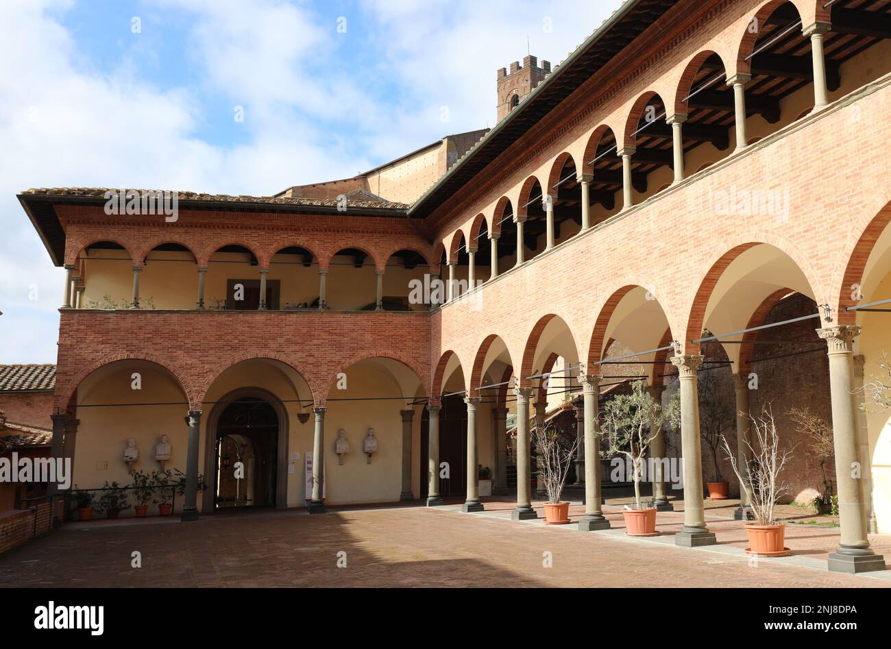 Siena, SI, Italy - February 20, 2023: Ancient cloister of the convent ...