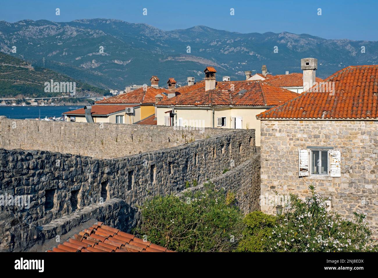 Venetian city walls of Budua at the medieval town Budva along the ...