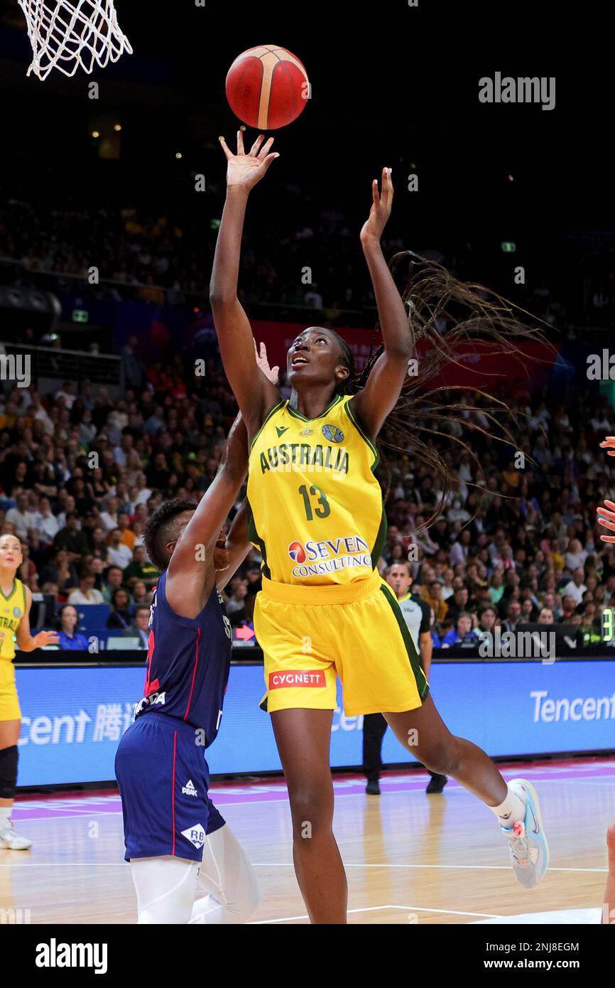 SYDNEY, AUSTRALIA - SEPTEMBER 25: Ezi Magbegor of Australia shoots ...
