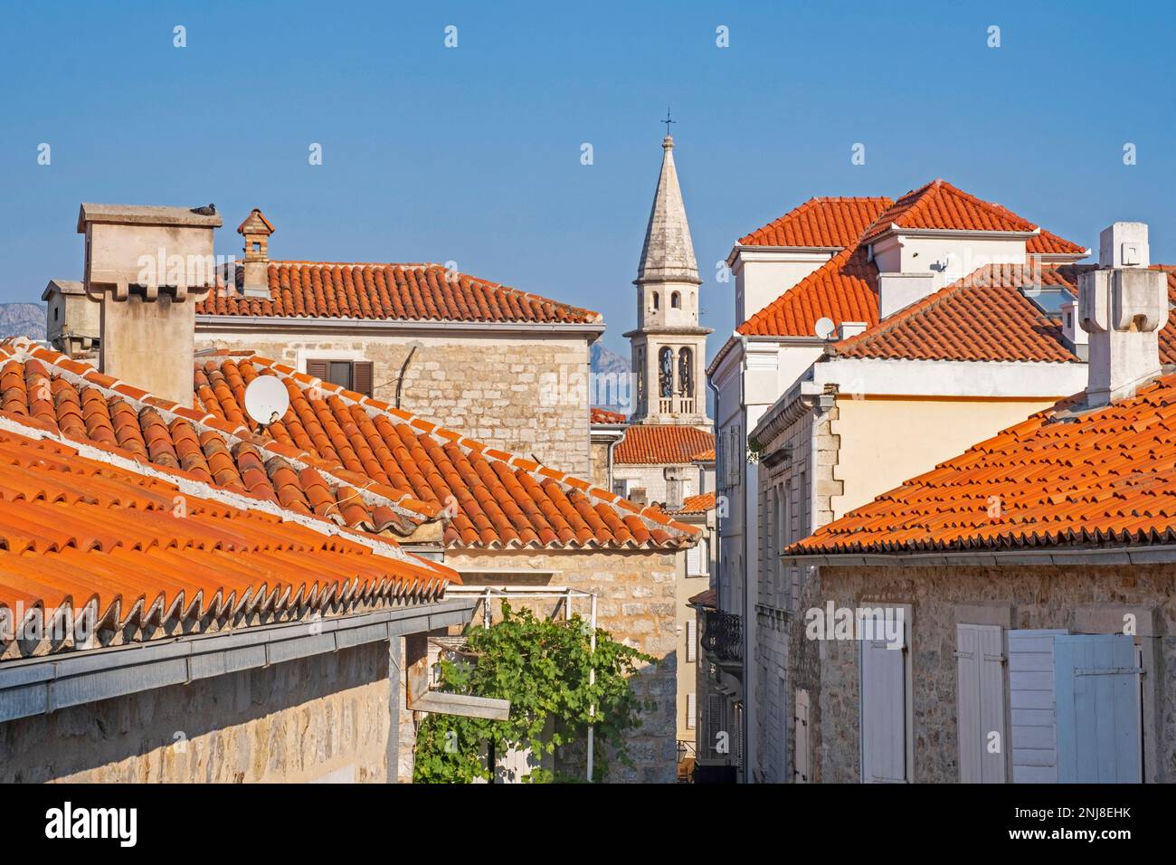 Houses in the Venetian Old Town Budua at the medieval city Budva along ...