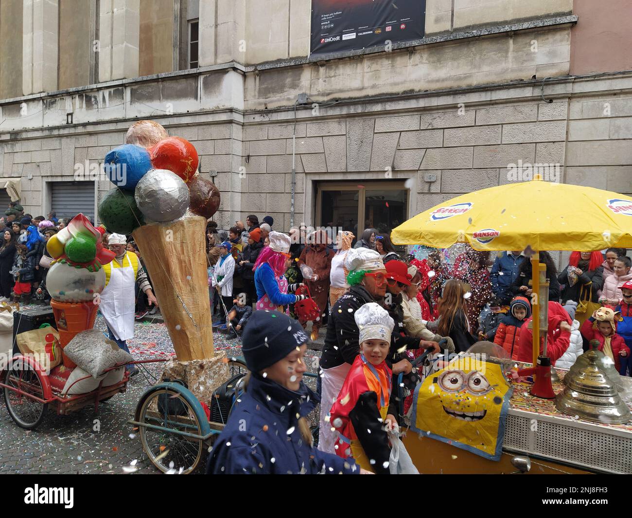 VERONA,ITALY-FEBRUARY 2023: chariots and masks parade during carnival ...