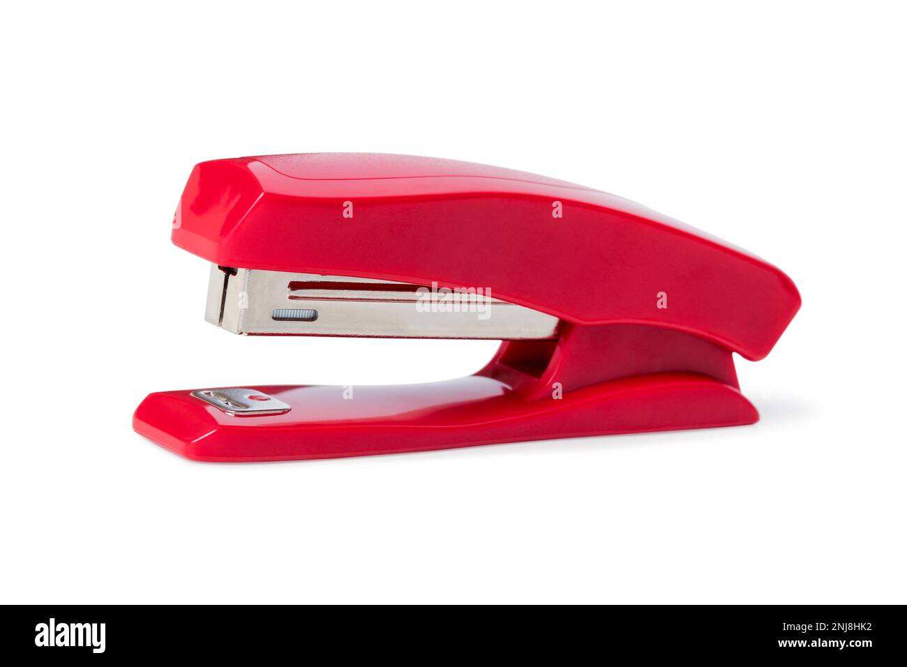 Red office stapler closeup isolated on white background Stock Photo - Alamy