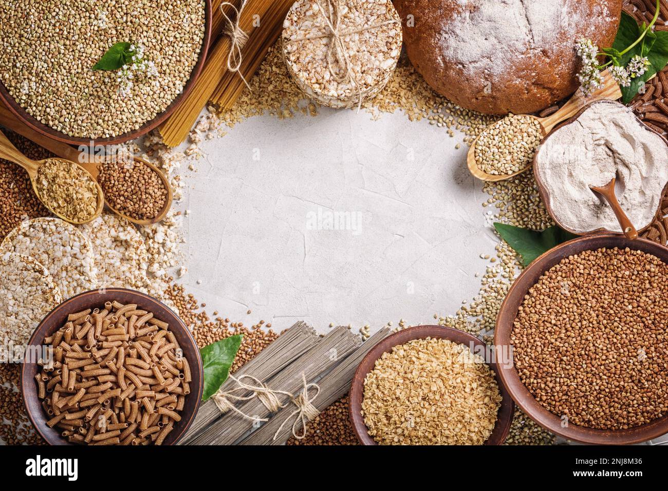 Rural still-life, top view - the peeled groats of buckwheat (Fagopyrum ...