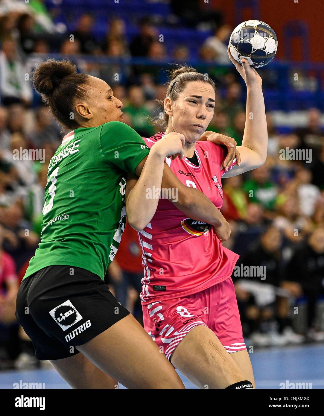 Beatrice Edwige, left, of FTC Rail Cargo Hungaria in action against ...