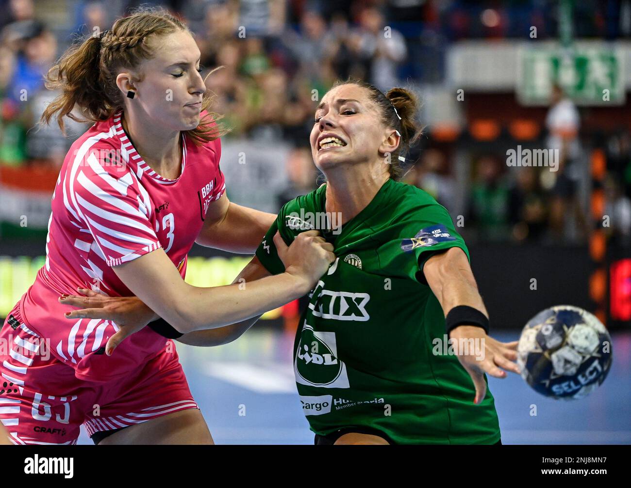 Emily Boelk, right of FTC Rail Cargo Hungaria in action against Eva ...