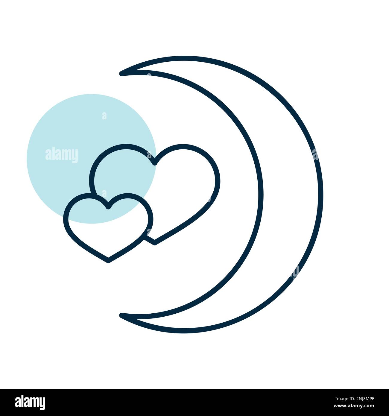Crescent moon with heart shaped stars isolated icon. Vector ...