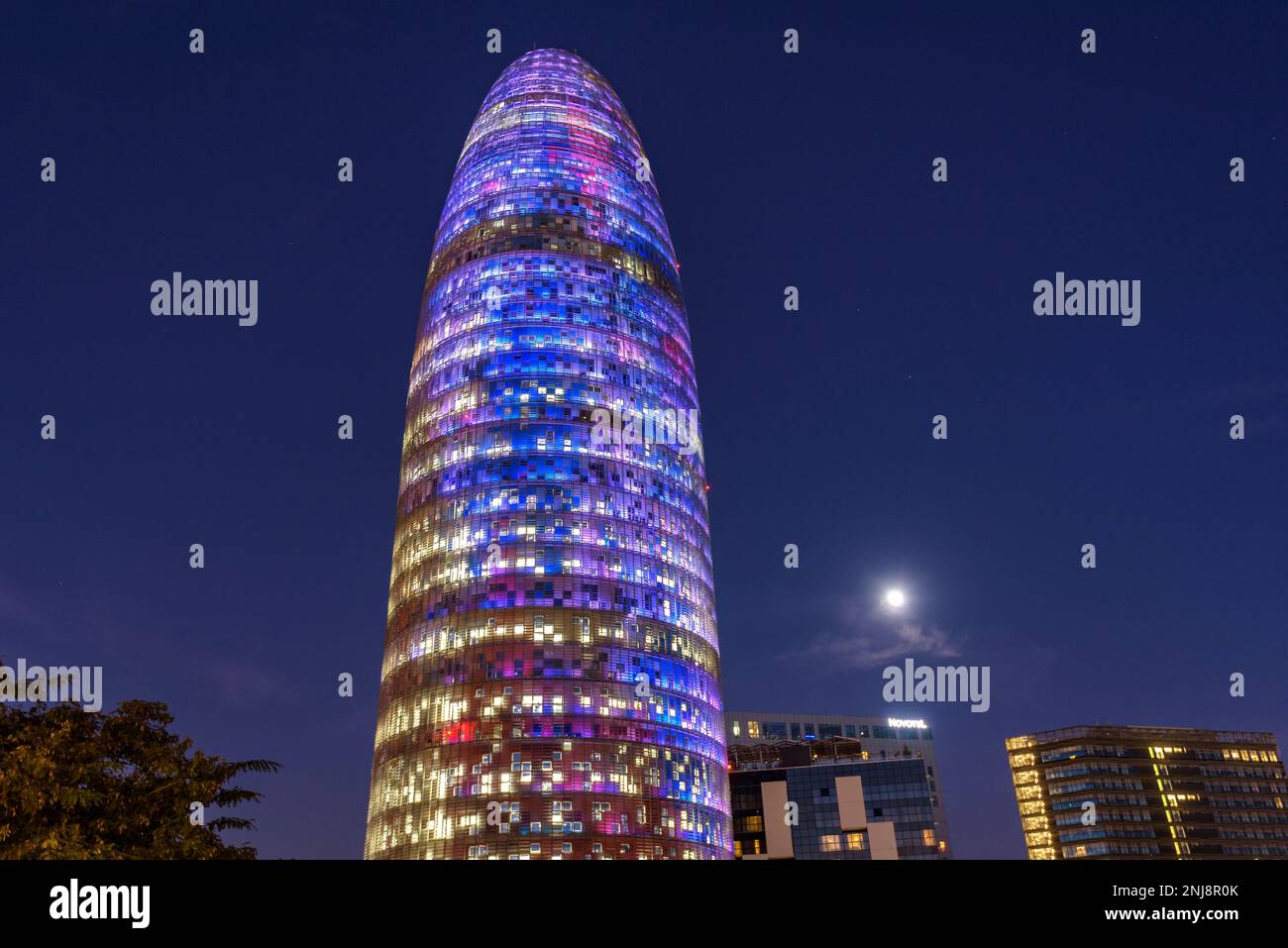 Torre Glòries (formerly Agbar) illuminated at night during the Llum BCN ...