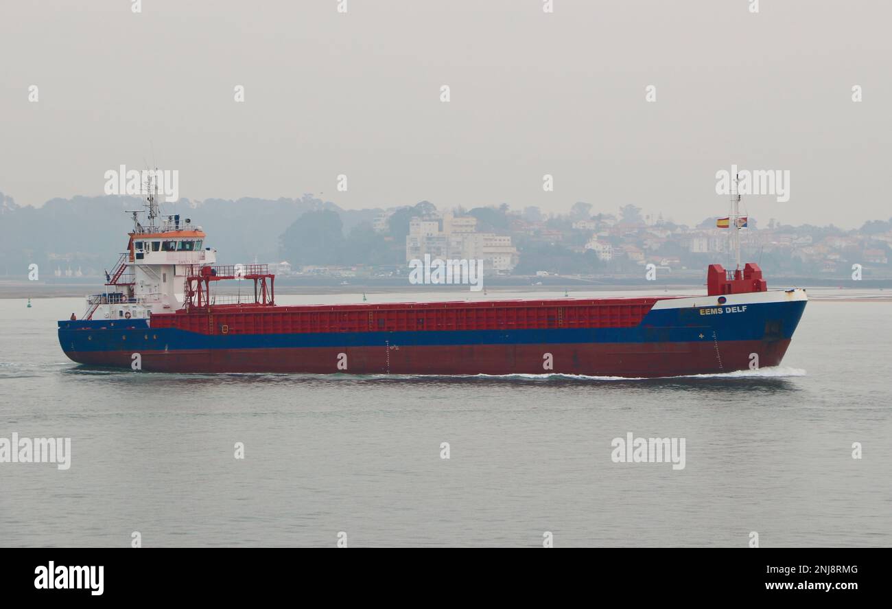 General Cargo ship Eems Delf coming into port in the bay of Santander ...