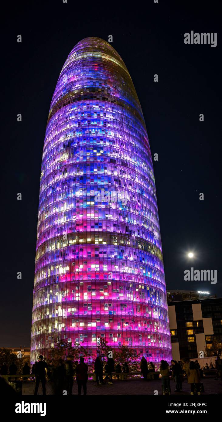 Torre Glòries (formerly Agbar) illuminated at night during the Llum BCN ...