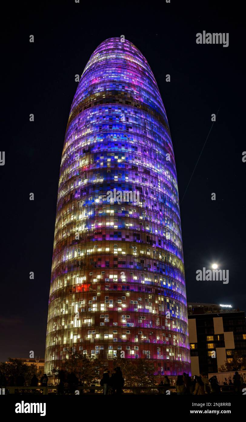 Torre Glòries (formerly Agbar) illuminated at night during the Llum BCN ...
