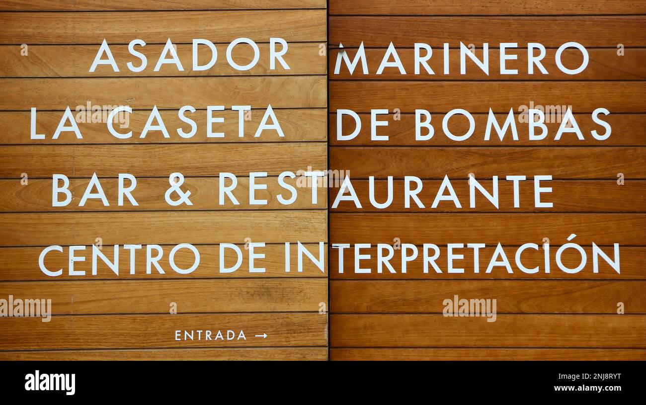 Spanish sign on doors at the Casa de bombas de achique Old pump house ...