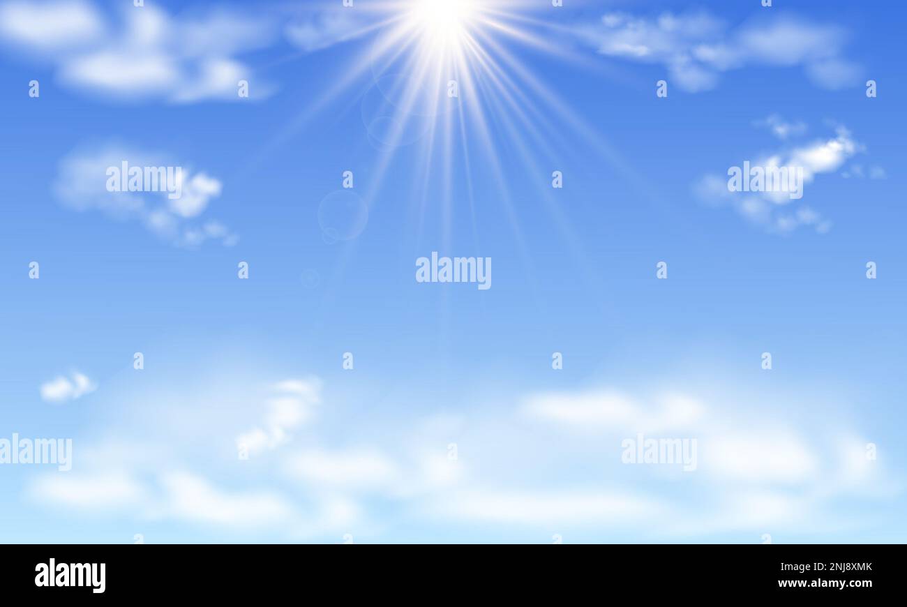blue sky with clouds and sun rays illustration design Stock Photo - Alamy