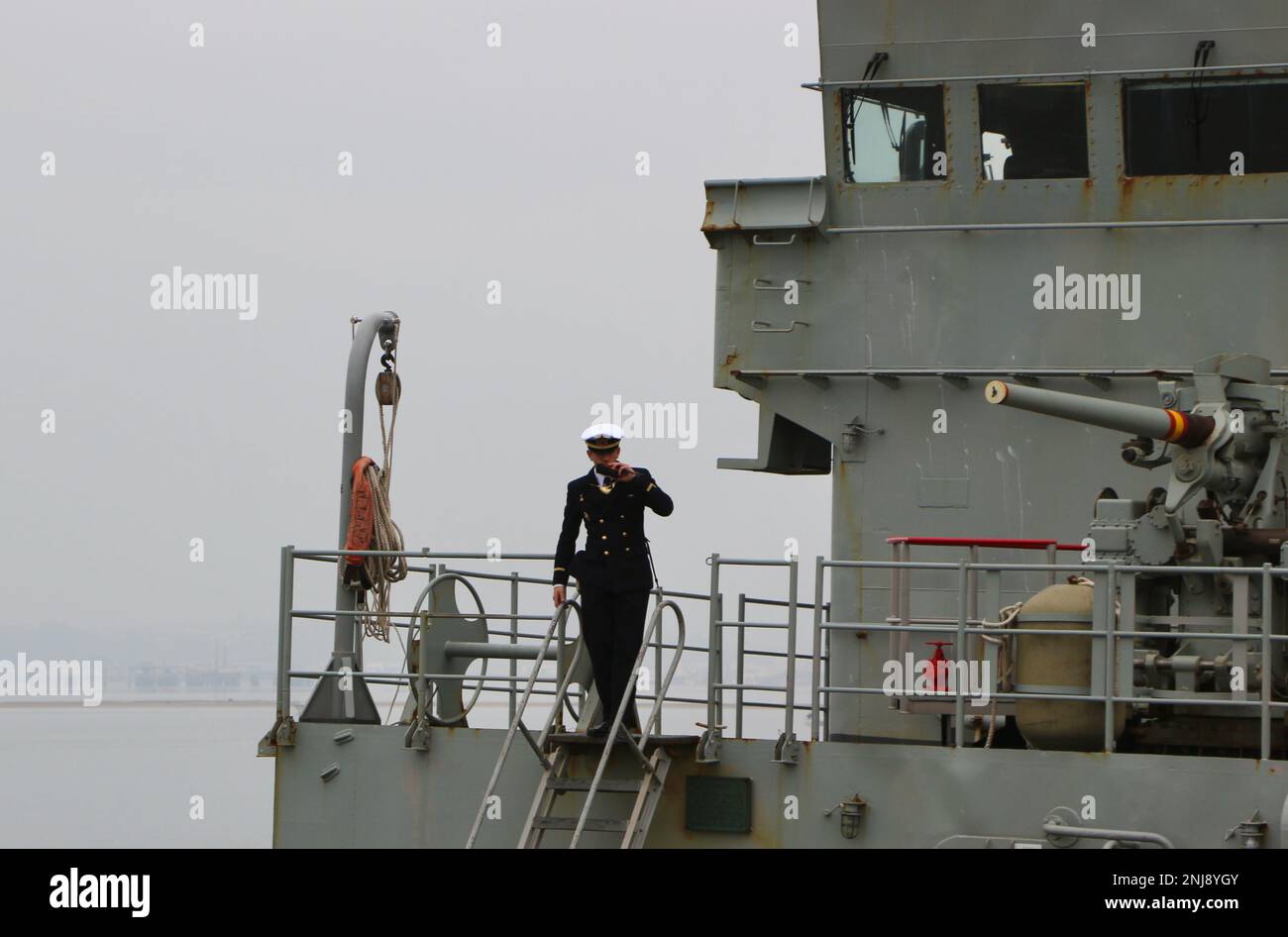 Mark 22 3"/50 caliber gun in front of the bridge on the Spanish patrol ...
