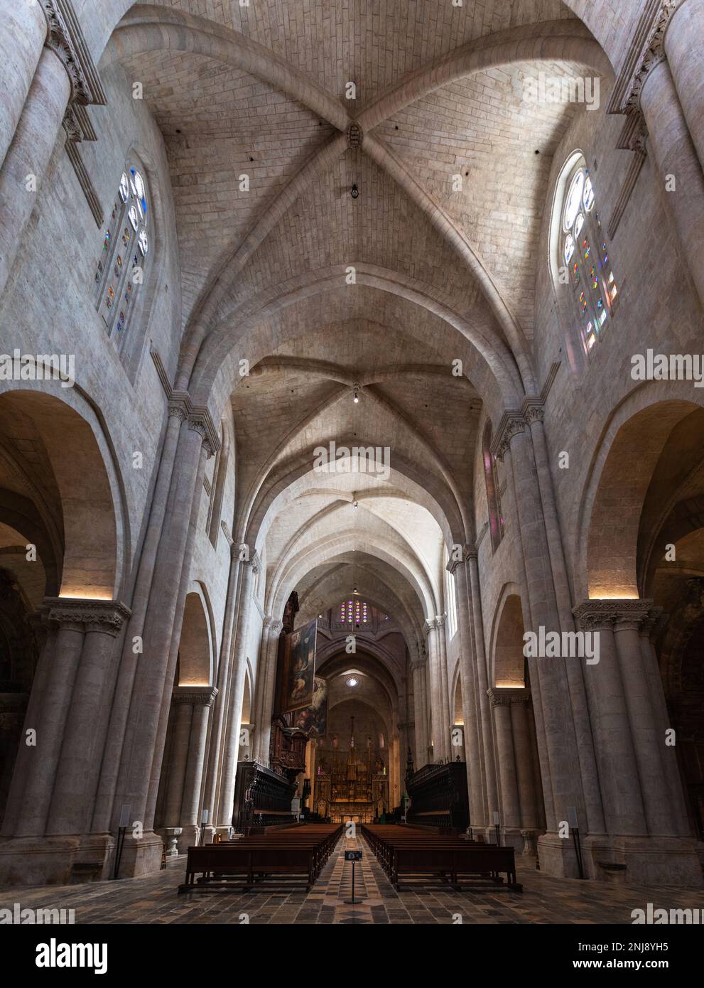 Inside view of the main nave of the Cathedral of Tarragona, a Roman ...