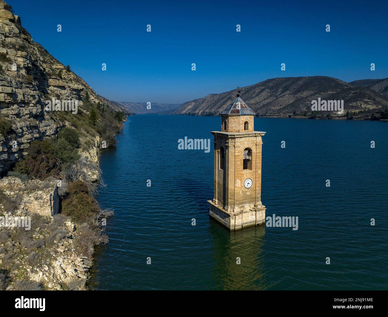 Aerial view of the bell tower of San Juan Evangelista church in the old ...