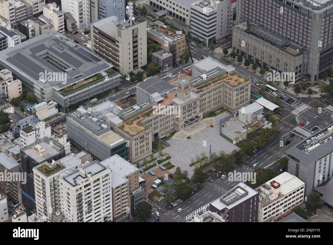 An aerial photo shows a building of Kyoto City Hall in Kyoto on Sep. 22 ...