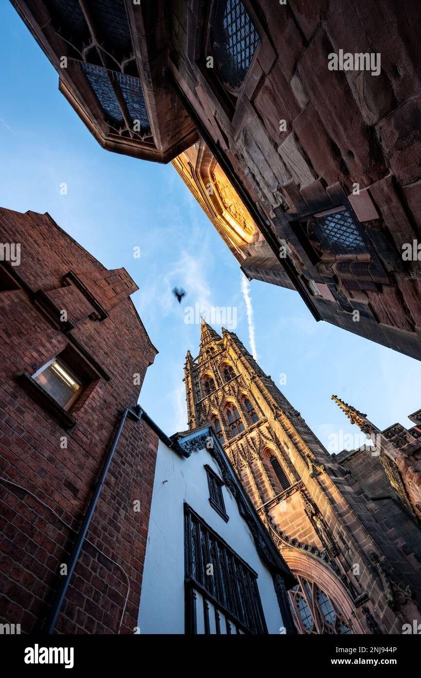 A few medieval buildings alongside the cathedral in Coventry, UK Stock ...