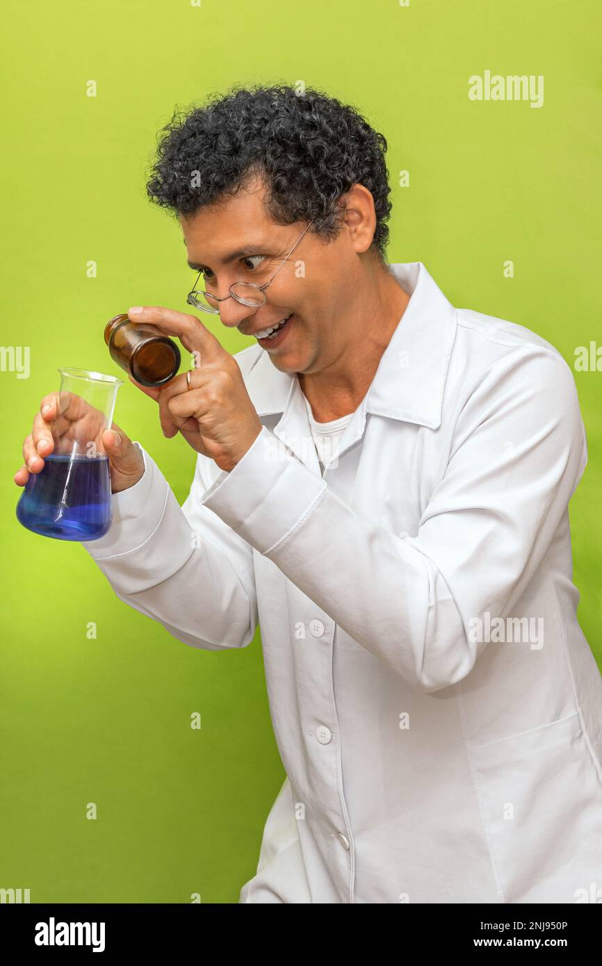 Portrait of a brazilian genius scientist happy with his science ...