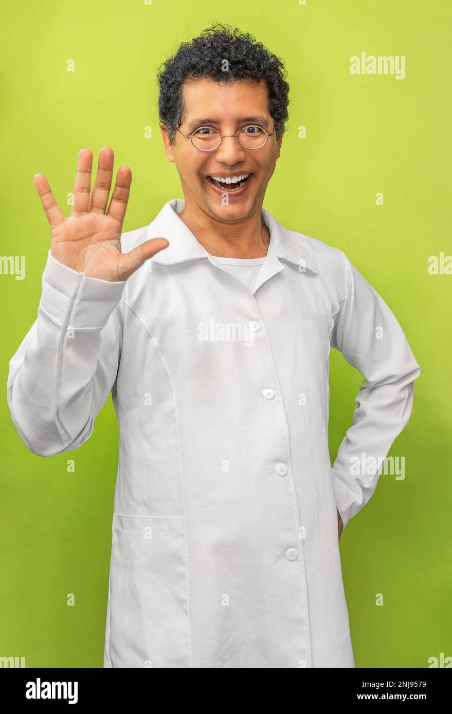 Portrait of a brazilian genius scientist happy with his science ...