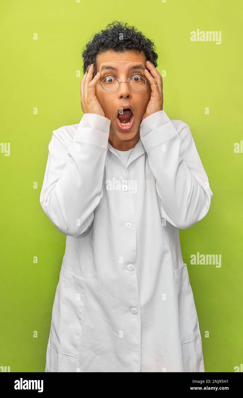 Portrait of a brazilian genius scientist happy with his science ...
