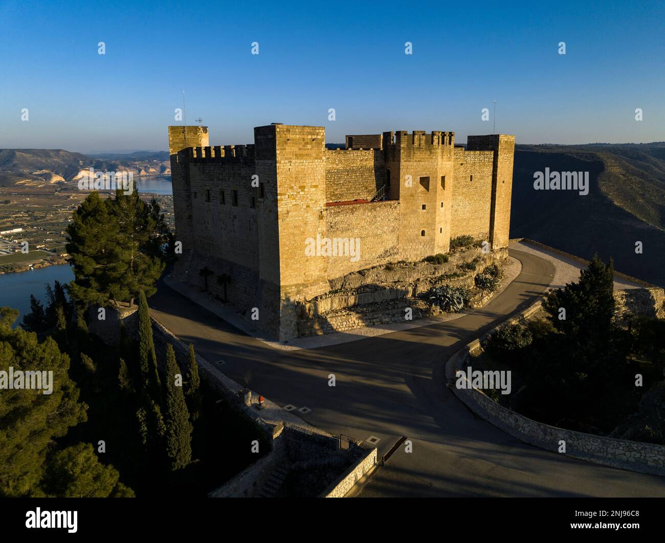 Aerial view of the castle of Mequinenza (Bajo Cinca, Zaragoza, Aragon ...