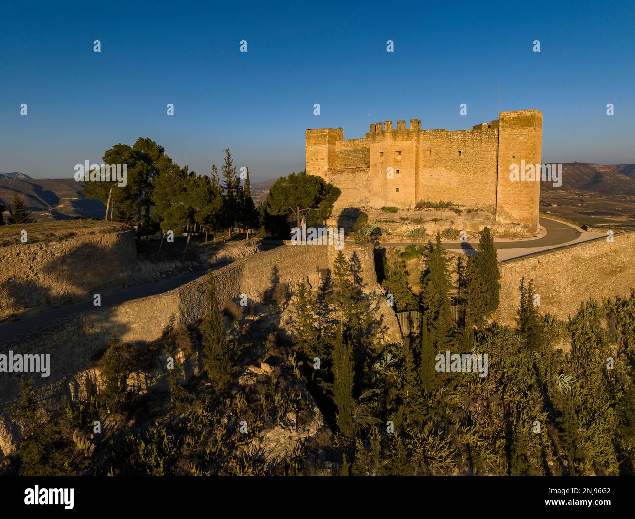 Aerial view of the castle of Mequinenza (Bajo Cinca, Zaragoza, Aragon ...