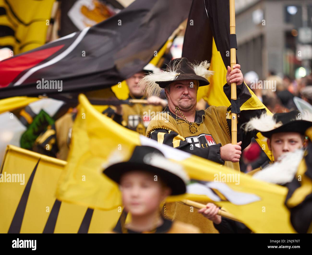 Wuerzburg, Bavaria, Germany, 19 February 2023. Men dressed old-time ...