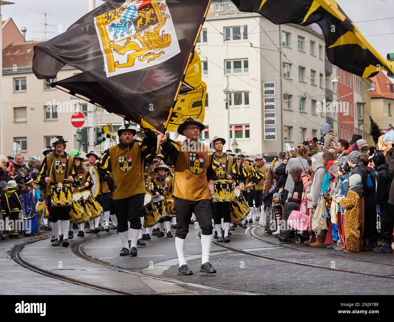Wuerzburg, Bavaria, Germany, 19 February 2023. Men dressed old-time ...
