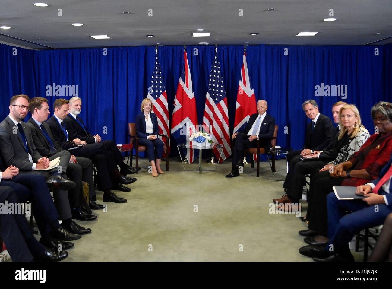 British Prime Minister Liz Truss and US President Joe Biden hold a bilateral meeting during the ...