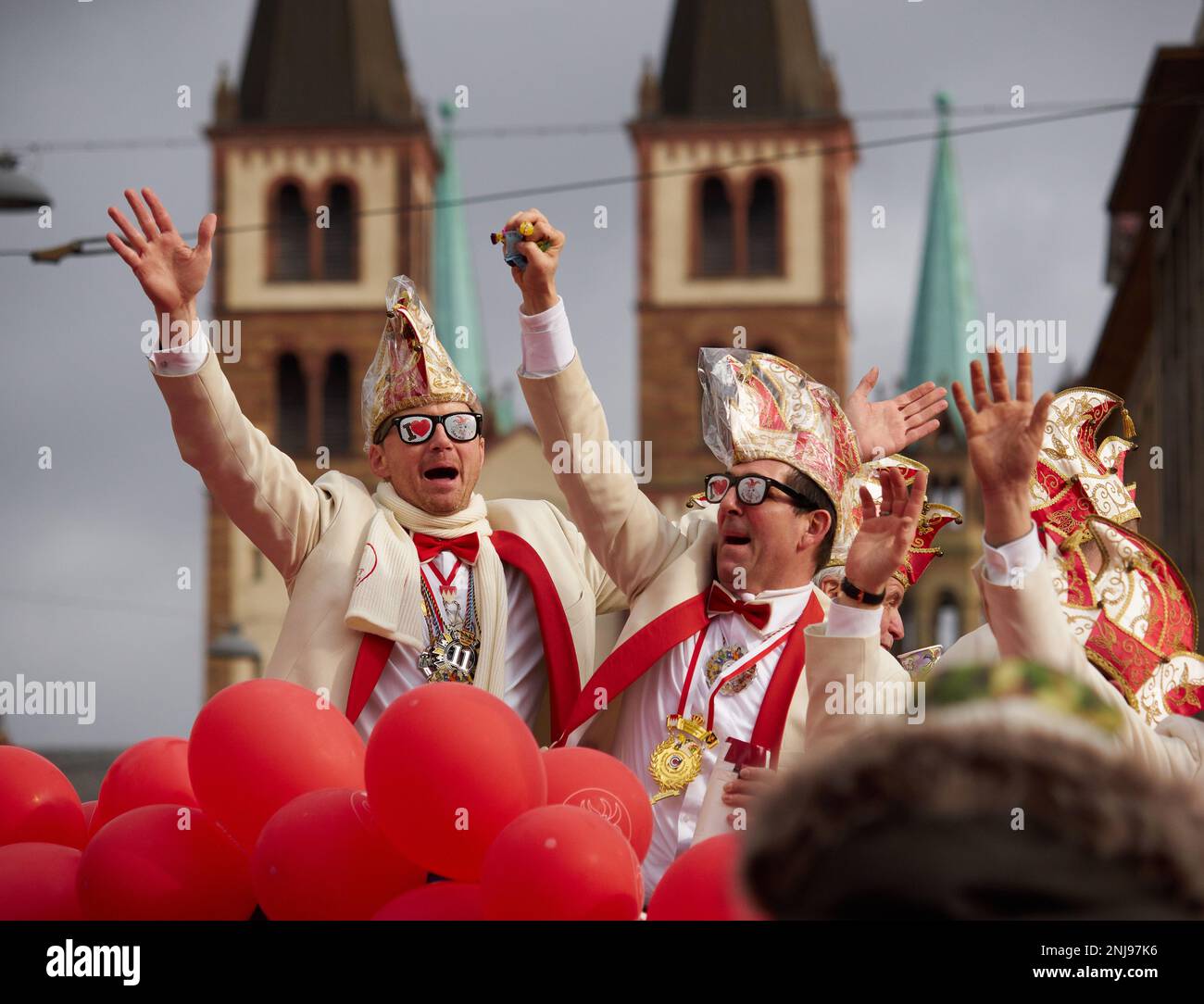 Wuerzburg, Bavaria, Germany, 19 February 2023. Men in jesters hats and ...